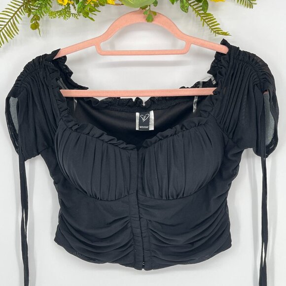 Windsor | Tops | Windsor Black Ruched Mesh Babydoll Top Lrg Whimsigoth ...
